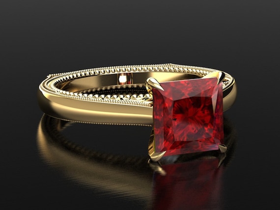 Ruby Engagement Ring Princess Cut Ruby Engagement Ring Ruby | Etsy