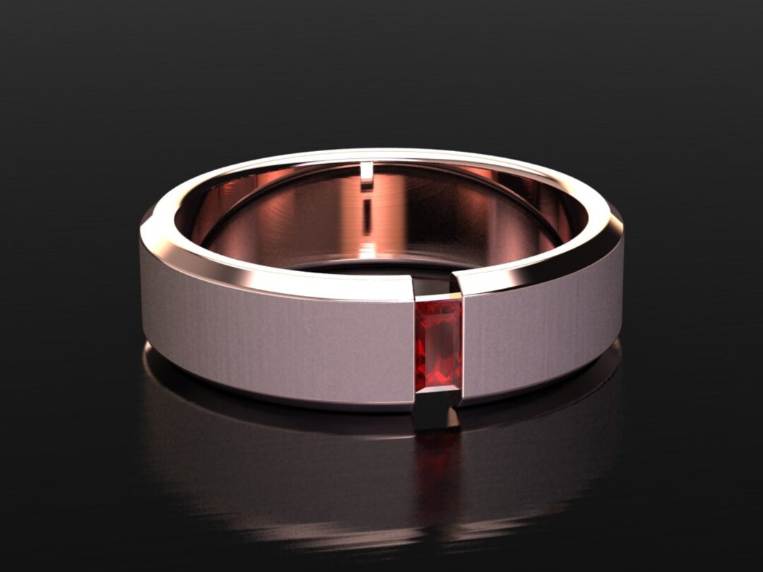 Mens Ruby Wedding Band, Rose Gold Ring, Anniversary Engagement Promise ...