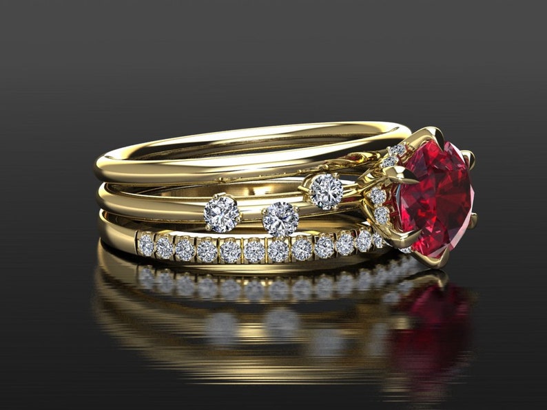 Modern Engagement Stack / Ruby Wedding Set / 3 Ring Stack / - Etsy