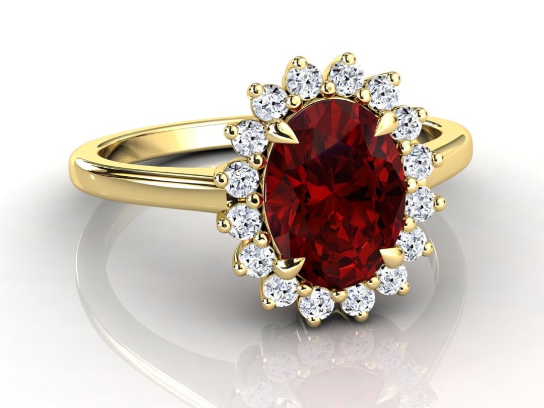 Oval Ruby Halo Ring, Natural VS Quality Diamonds, Solid 14k or 18k ...