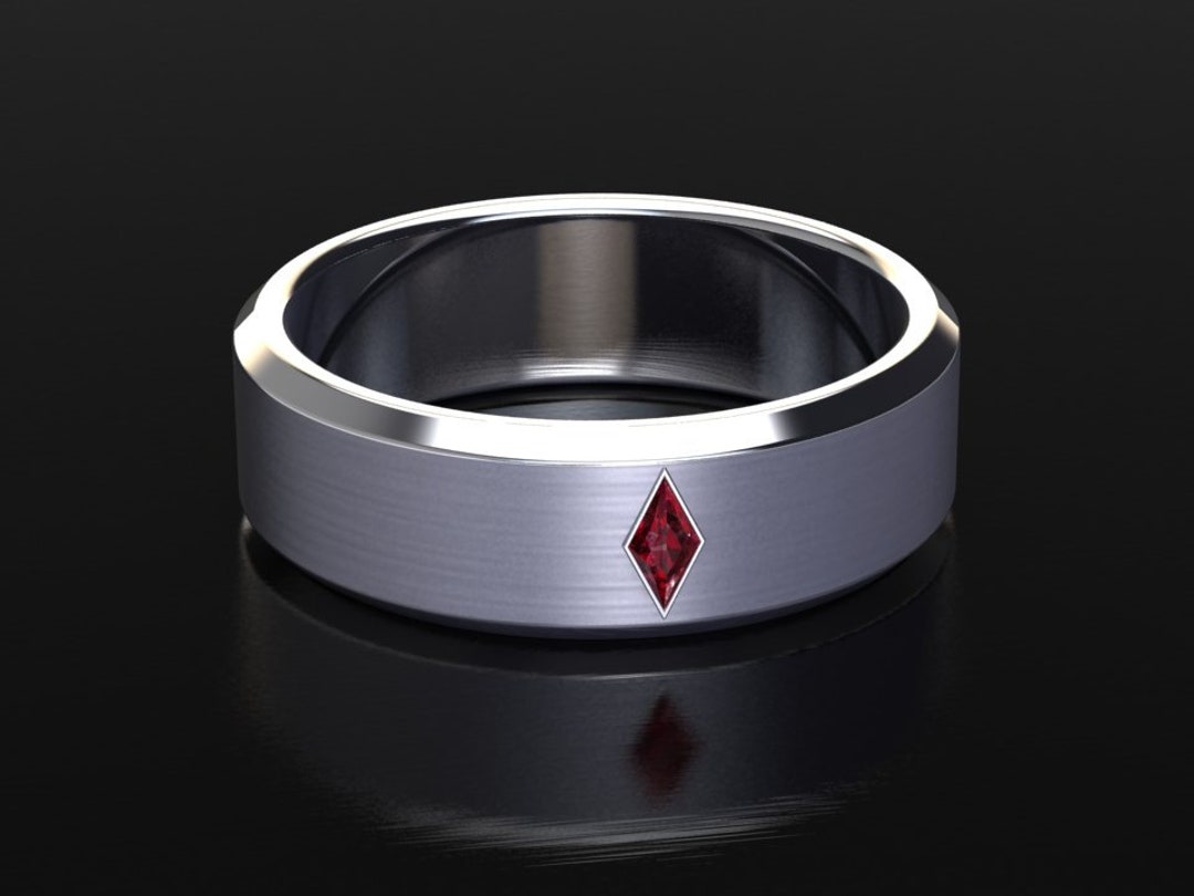Mens Wedding Ring, Ruby Wedding Band, 6.5mm Band, Brushed Finish Center ...