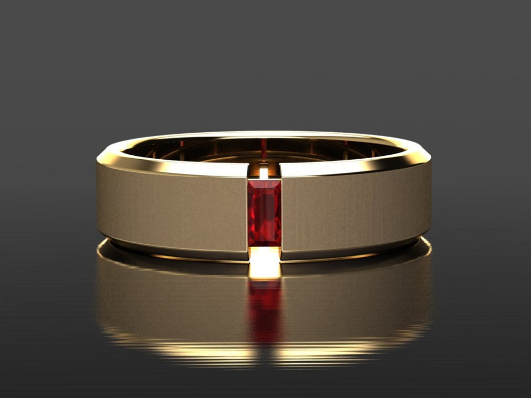 Mens Ruby Wedding Band, Yellow Gold Ring, Anniversary Engagement ...