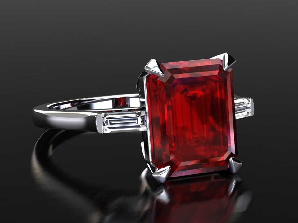 Ruby Diamond Ring 3 Stone Engagement Ring 4 Ct Ruby Anniversary Gift ...