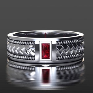 Mens Ruby Wedding Band, 14k or 18k Yellow Gold, 7mm Band, Braided ...