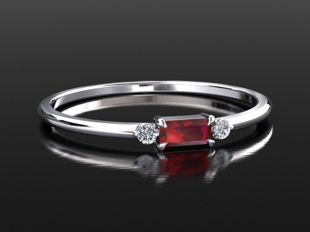 Ruby Stacking Ring, Baguette Ruby Ring, Ruby Anniversary Ring, White Gold Ring, Stackable Ring ...