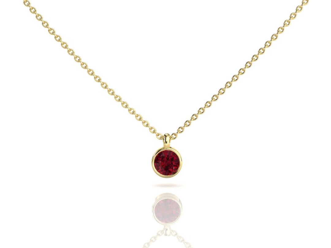 Ruby Solitaire Necklace, 14k Yellow Gold, Small Ruby Solitaire Pendant ...