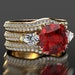 Ruby Engagement Ring Cushion Cut Ruby Ring 3 Stone - Etsy