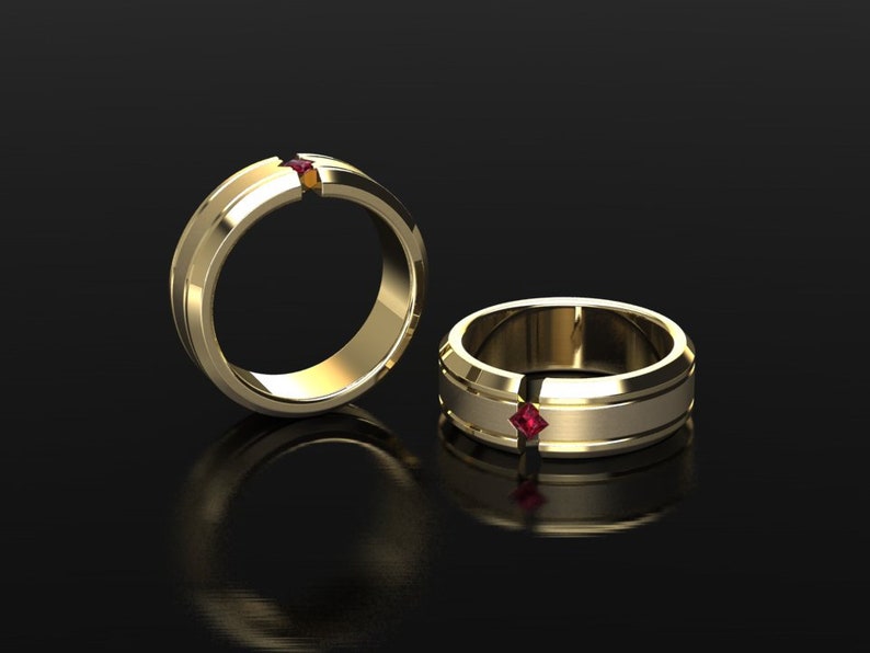 Mens Ruby Wedding Ring Mens Wedding Band 7mm Band Princess - Etsy