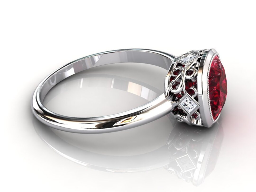 Women's White Gold Ruby Engagement Ring, Unique Art Deco Ruby Jewelry ...