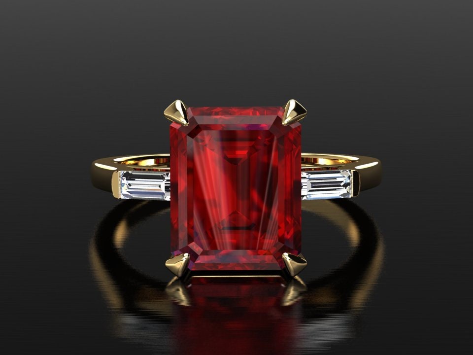 Ruby Diamond Ring 3 Stone Engagement Ring 4 Ct Ruby | Etsy