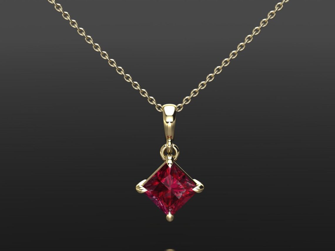 Princess Cut Ruby Necklace Ruby Pendant Solid Gold Ruby - Etsy