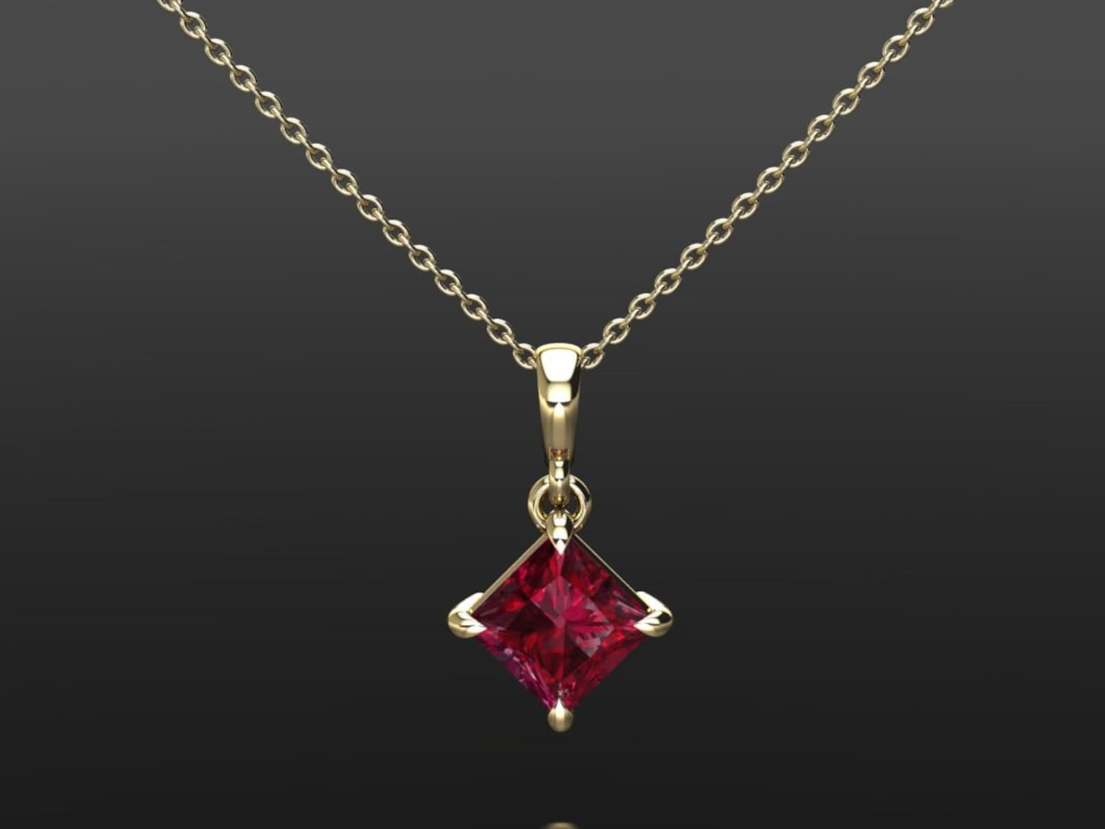 Princess Cut Ruby Necklace Ruby Pendant Solid Gold Ruby - Etsy