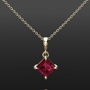 Princess Cut Ruby Necklace | Ruby Pendant | Solid Gold Ruby Necklace ...