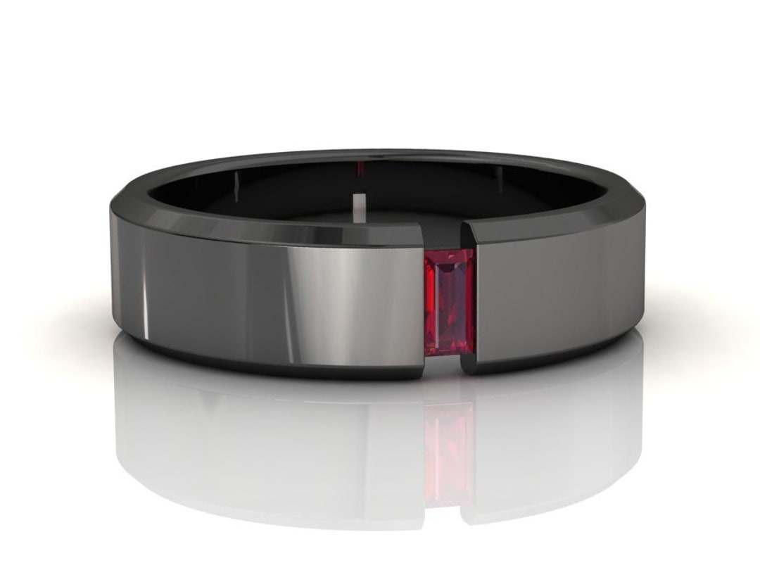 Mens Ruby Wedding Band, Black Gold Ring, Anniversary Engagement Promise ...