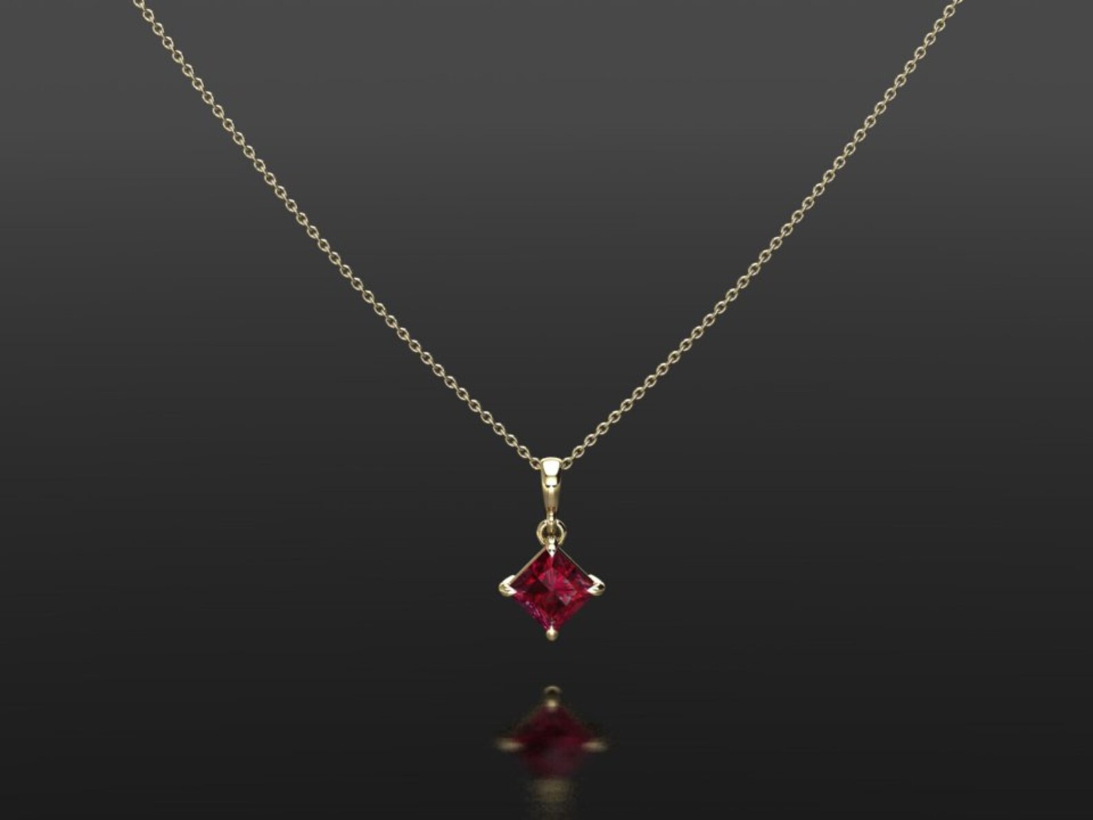 Princess Cut Ruby Necklace Ruby Pendant Solid Gold Ruby | Etsy