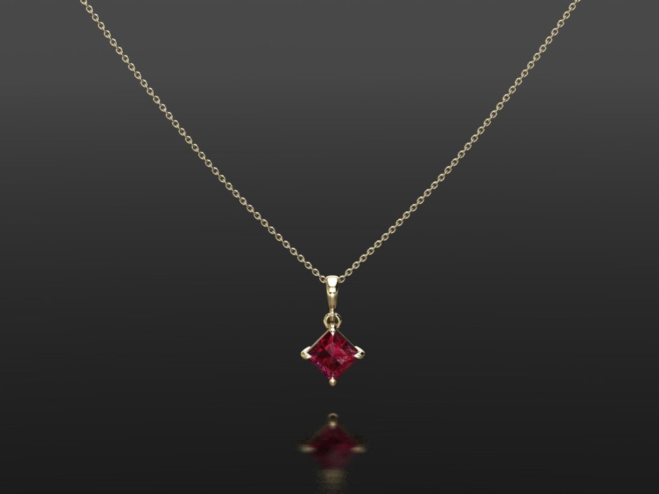 Princess Cut Ruby Necklace Ruby Pendant Solid Gold Ruby - Etsy