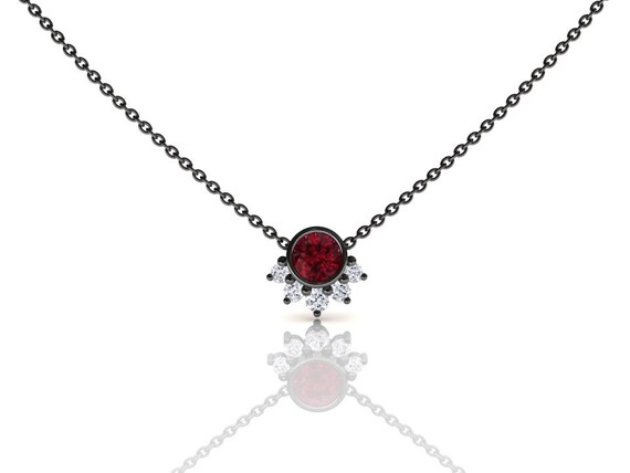 Black Gold Ruby & Diamond Necklace Small Modern Ruby Pendant - Etsy
