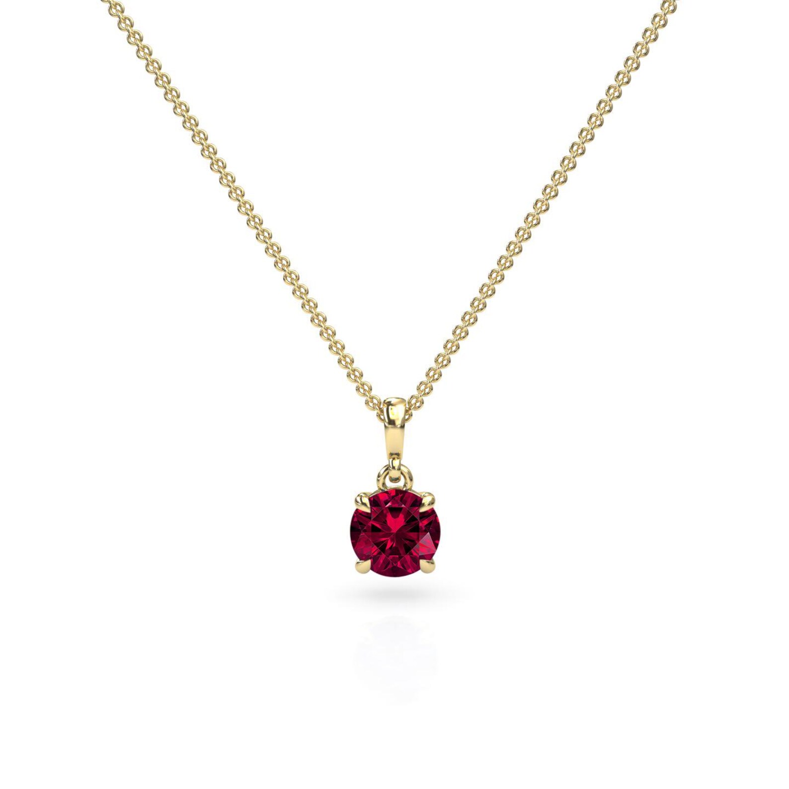 Rose Gold Red Ruby Solitaire Pendant, Simple Round Necklace, 1.2mm ...
