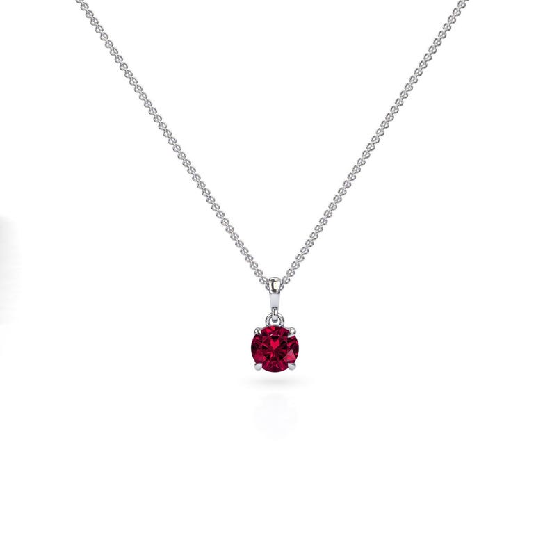 Rose Gold Red Ruby Solitaire Pendant, Simple Round Necklace, 1.2mm ...