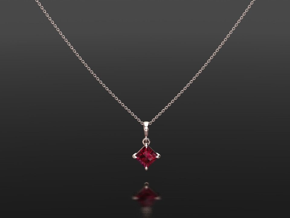 Princess Cut Ruby Necklace Ruby Pendant Solid Gold Ruby Necklace ...