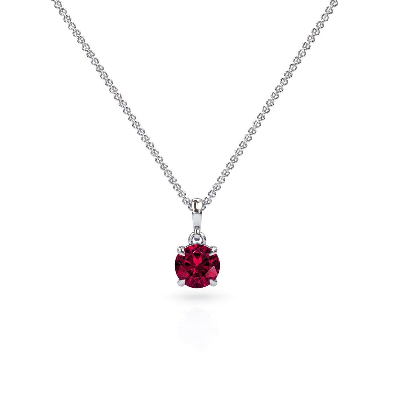 Rose Gold Red Ruby Solitaire Pendant, Simple Round Necklace, 1.2mm ...