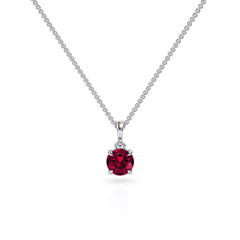 Rose Gold Red Ruby Solitaire Pendant, Simple Round Necklace, 1.2mm ...