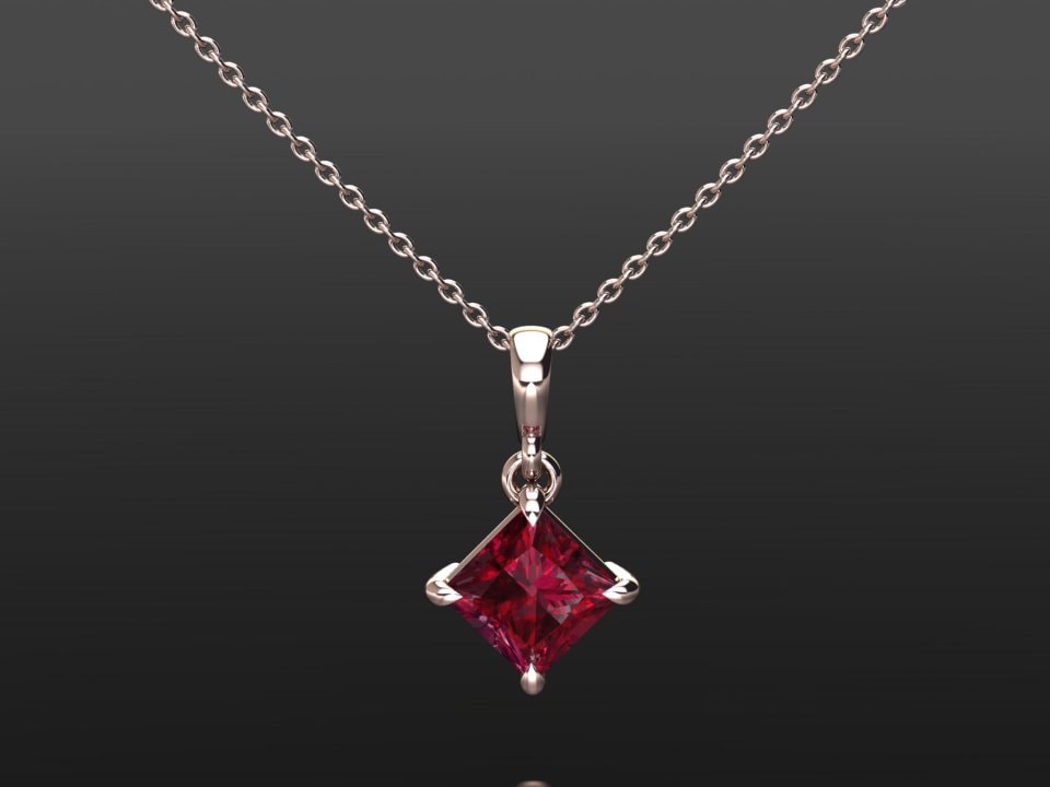 Princess Cut Ruby Necklace Ruby Pendant Solid Gold Ruby Necklace ...