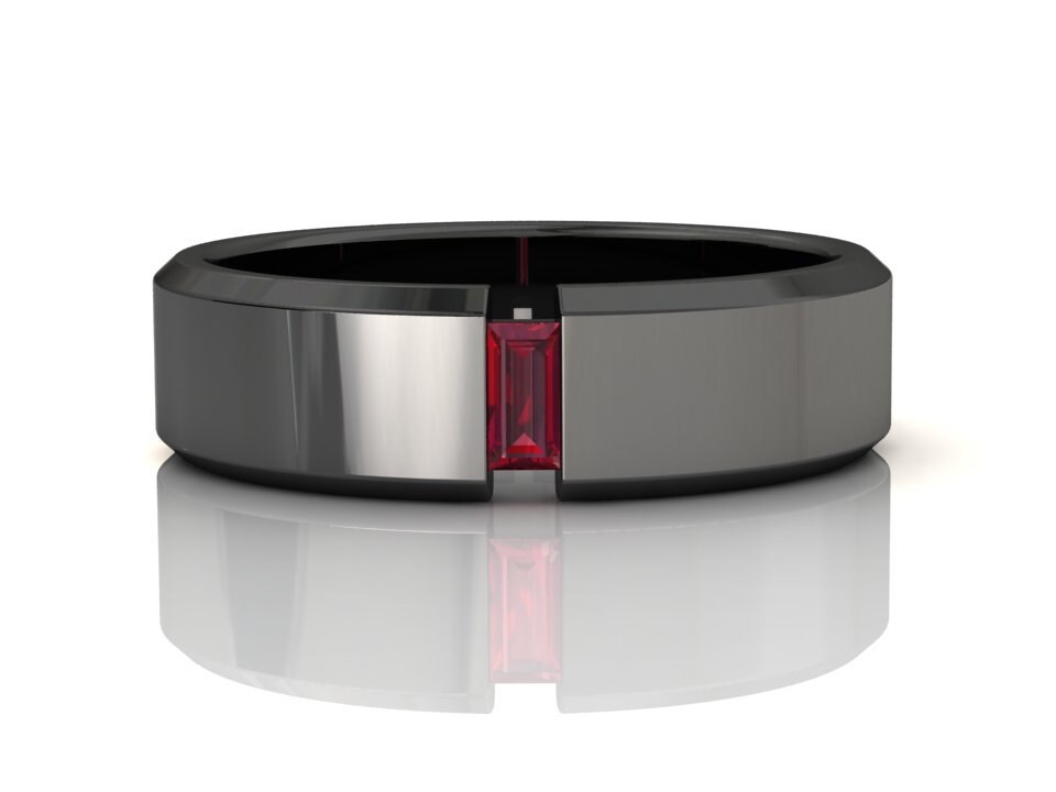 Mens Ruby Wedding Band Black Gold Ring Anniversary - Etsy