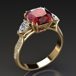 Ruby Engagement Ring | Cushion Cut Ruby Ring | 3 Stone Engagement ...
