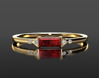 Ruby Baguette Ring - Etsy