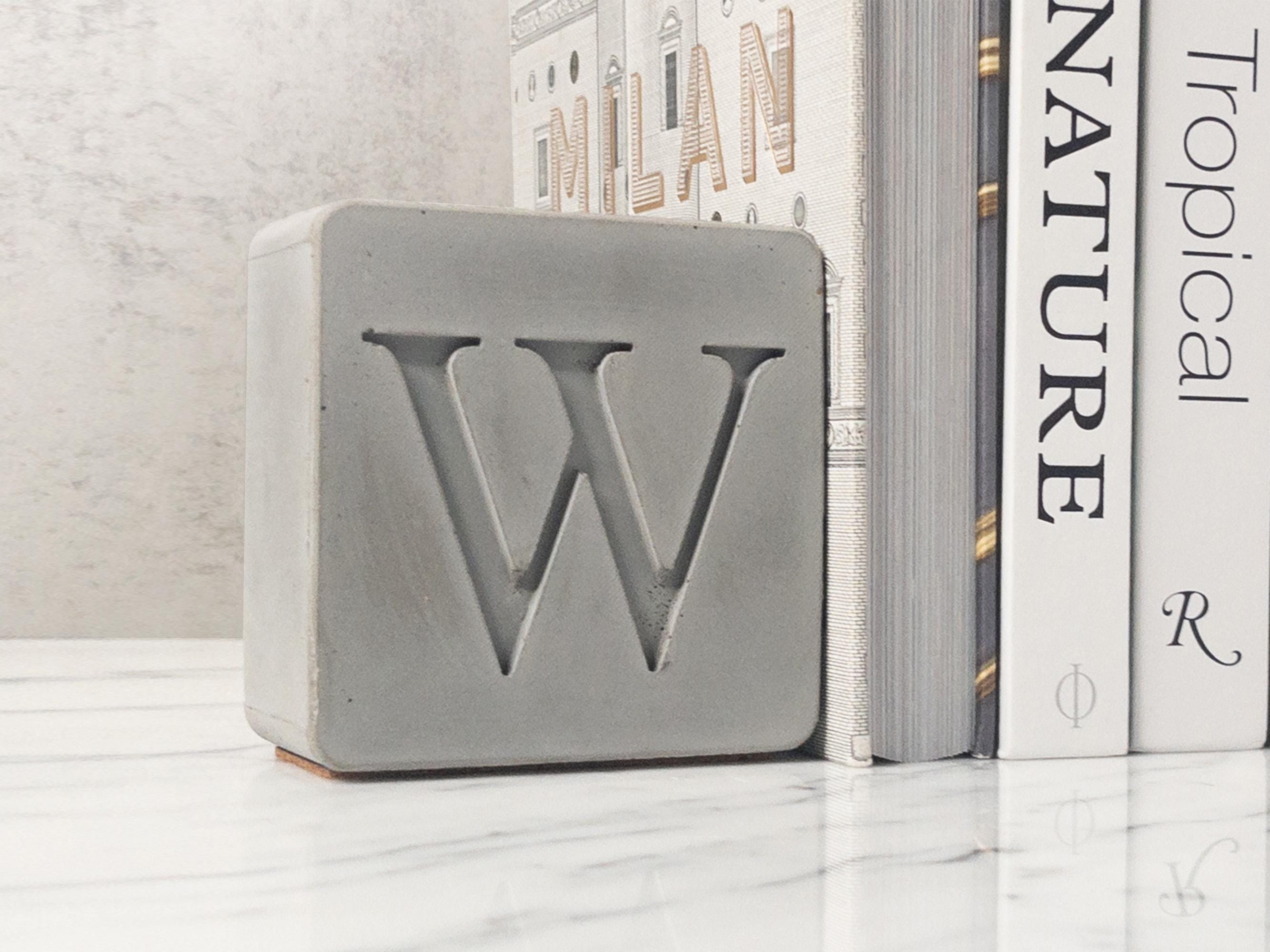 Modern Initial Bookend – Personalized Concrete Gift for Him, Custom ...