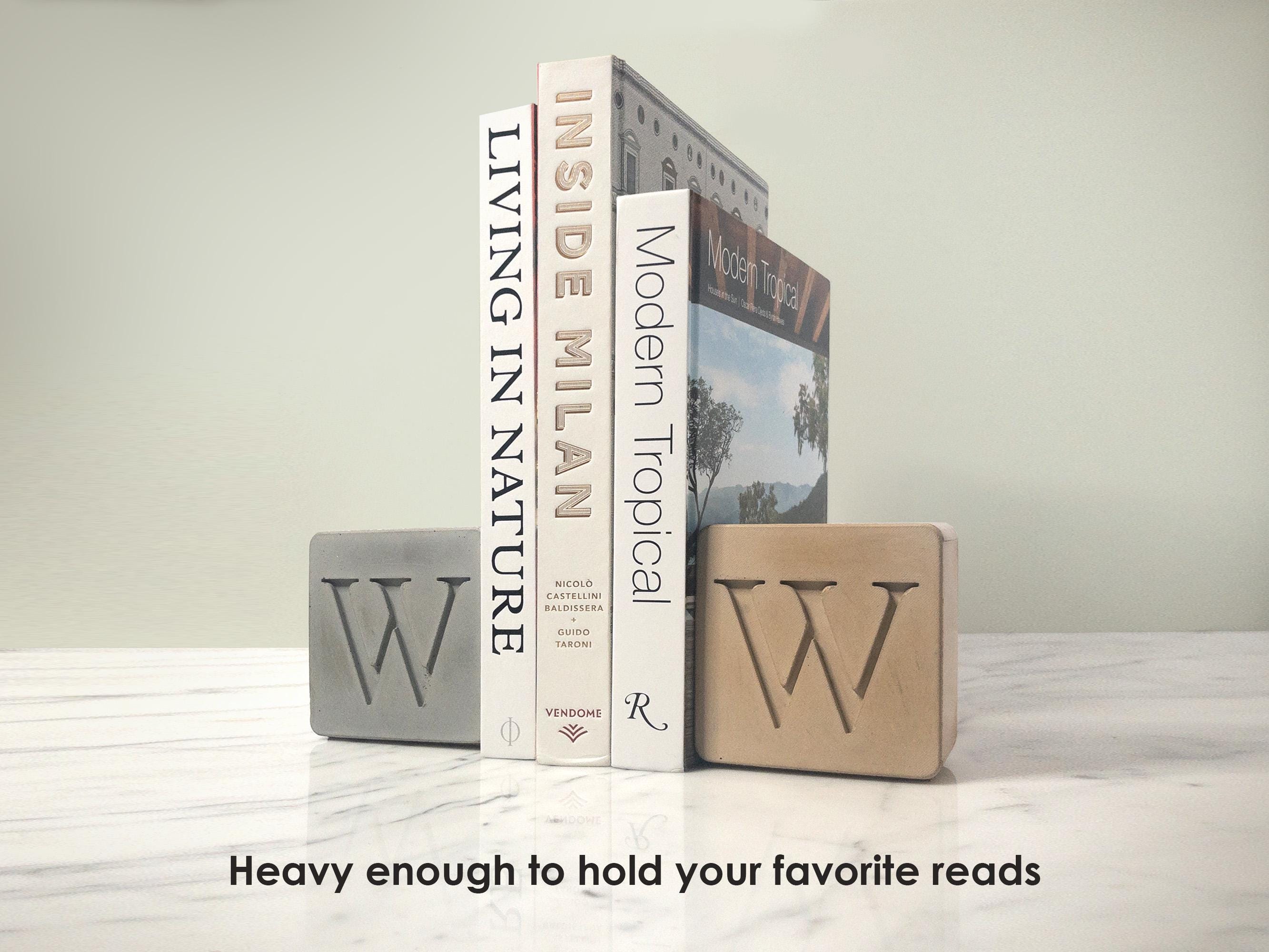 Modern Initial Bookend – Personalized Concrete Gift for Him, Custom ...