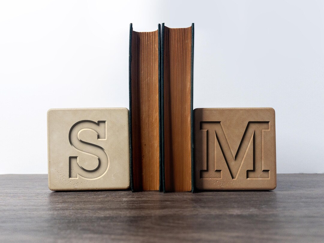 Custom Monogram Bookend – Bold Initial Decor for Desk or Shelf, Modern Letter Engraved Gift Set ...