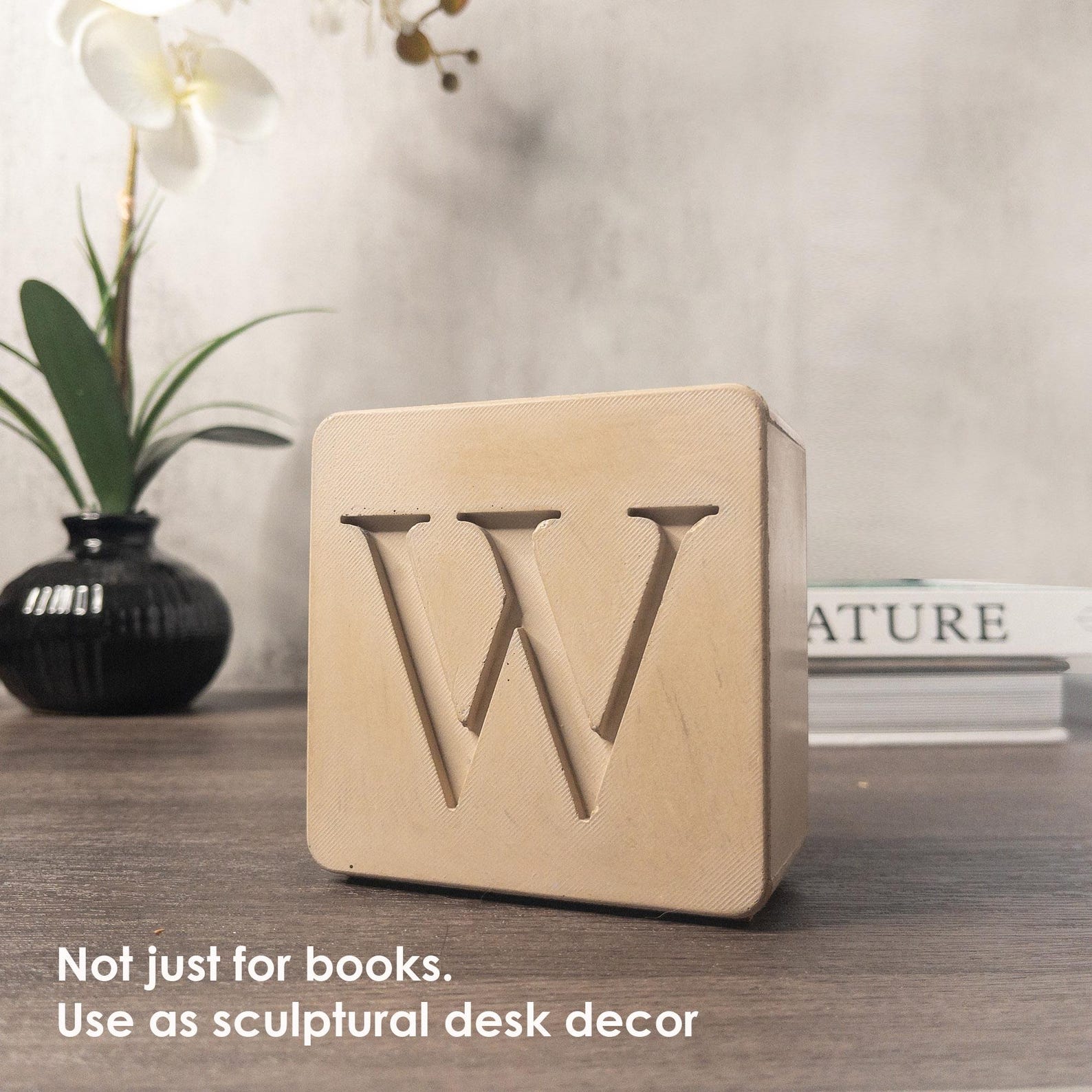 Modern Initial Bookend – Personalized Concrete Gift for Him, Custom Letter Decor for Readers or ...