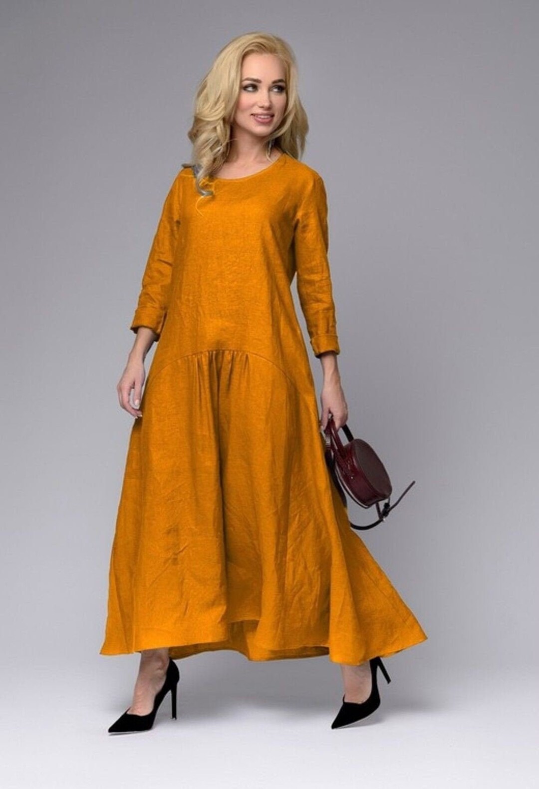 Linen Maxi Dress,organic Linen Dress,linen Womens Dress,orange Linen ...