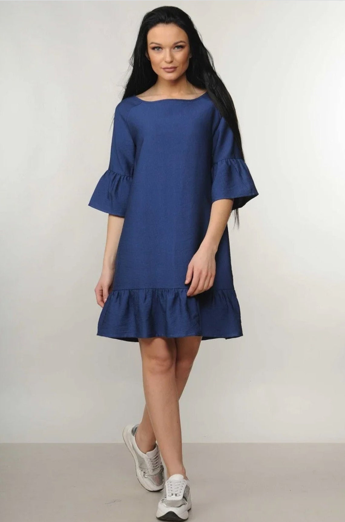 Linen Ruffle Dress, Linen Dress Midi, White Ruffle Dress Women, Natural ...