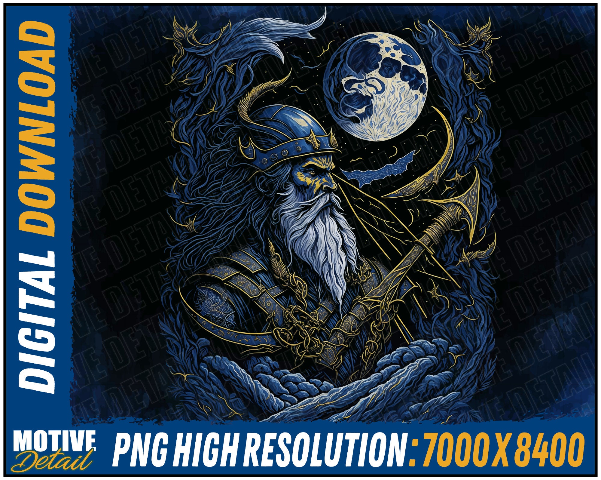 Viking Warrior Moonlight Viking Old Man Valhalla Nordic - Etsy