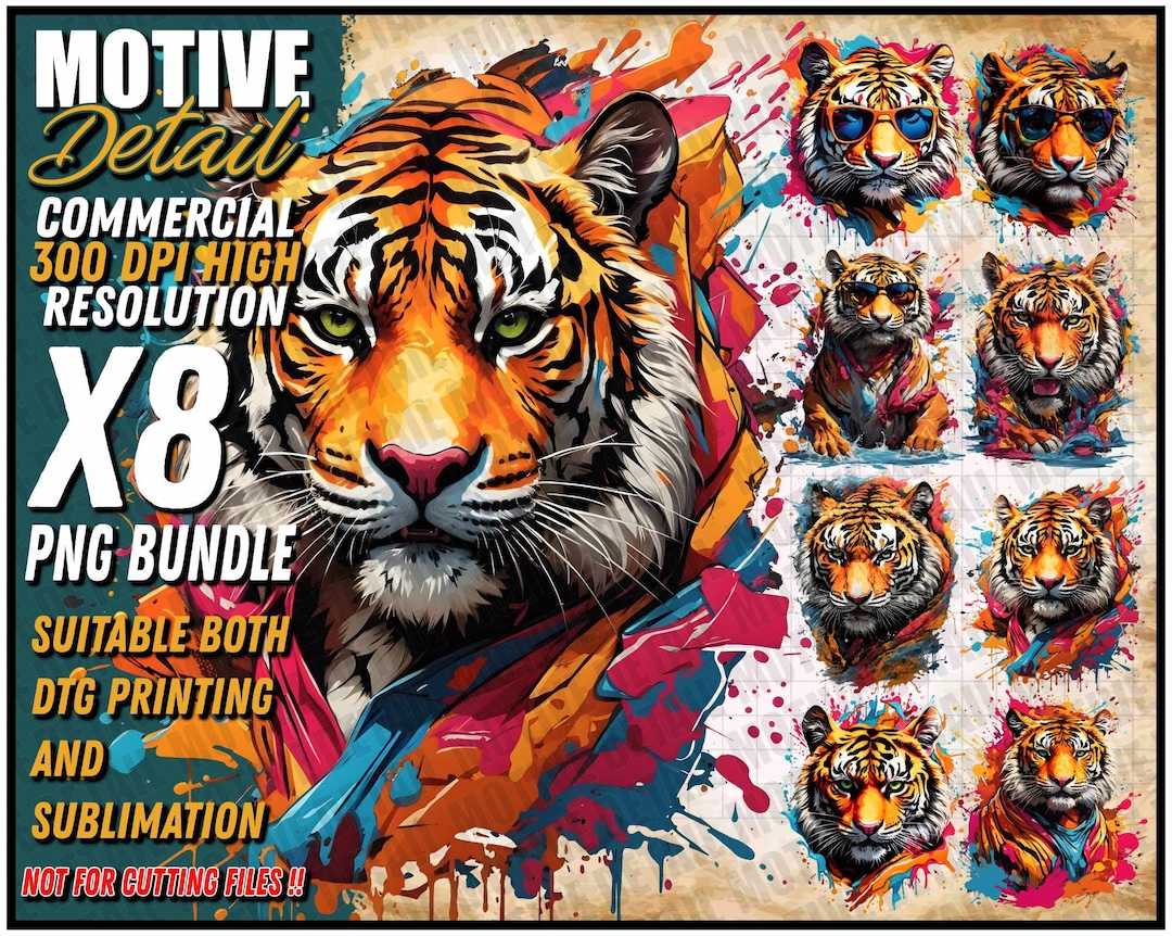 8 Tiger PNG Bundle, Tiger PNG, Sublimation Design, 300 Dpi, Commercial ...