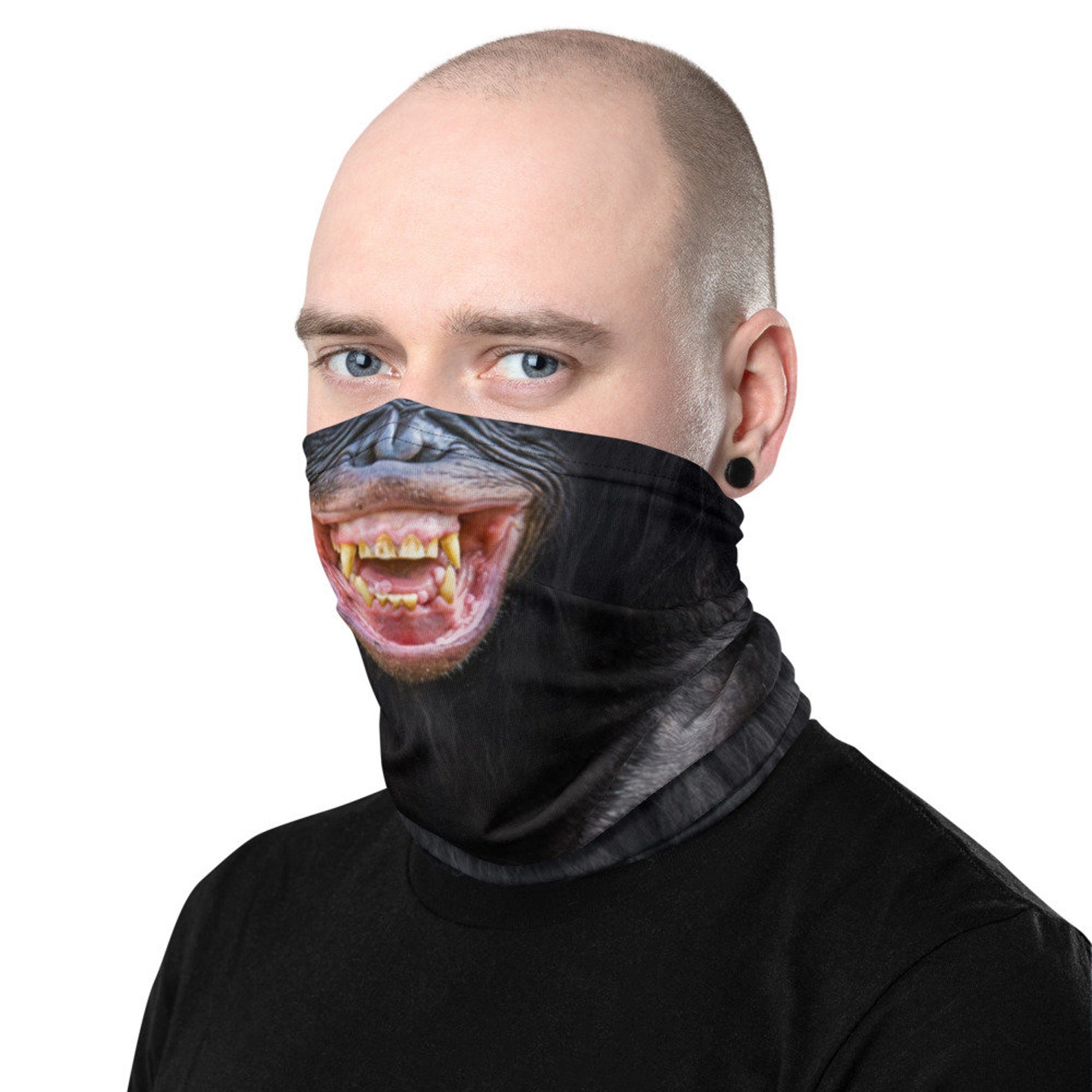 Laughing Chimpanzee Funny Ape Face Cover Neck Gaiter Snood Bandana ...