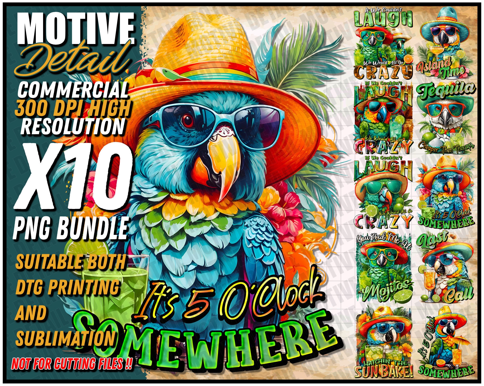 10 Cocktails and Parrots PNG Bundle, Margaritaville, Margarita ...