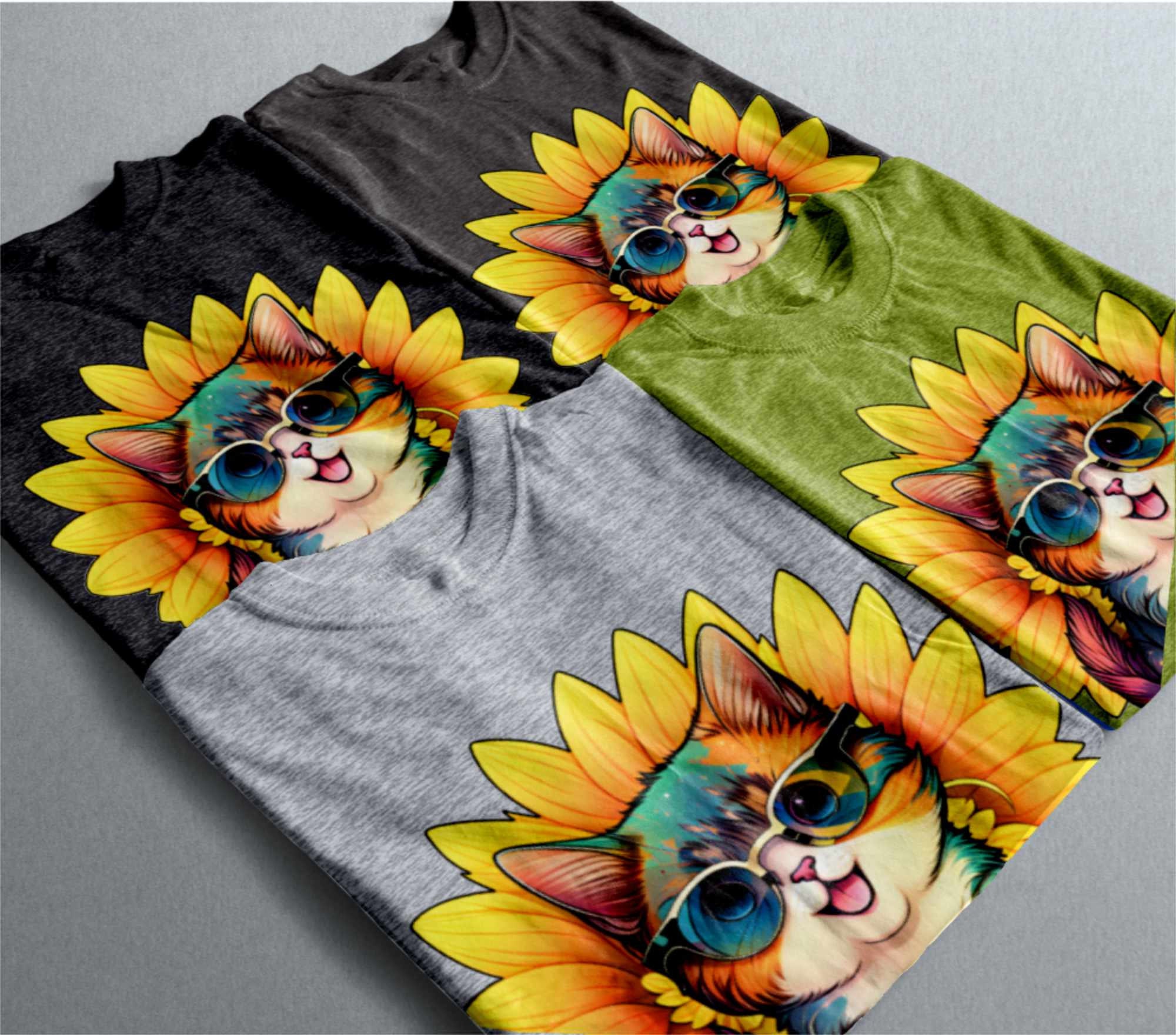 10 Sunflower Cat PNG Bundle Kitten Sticker Sublimation - Etsy