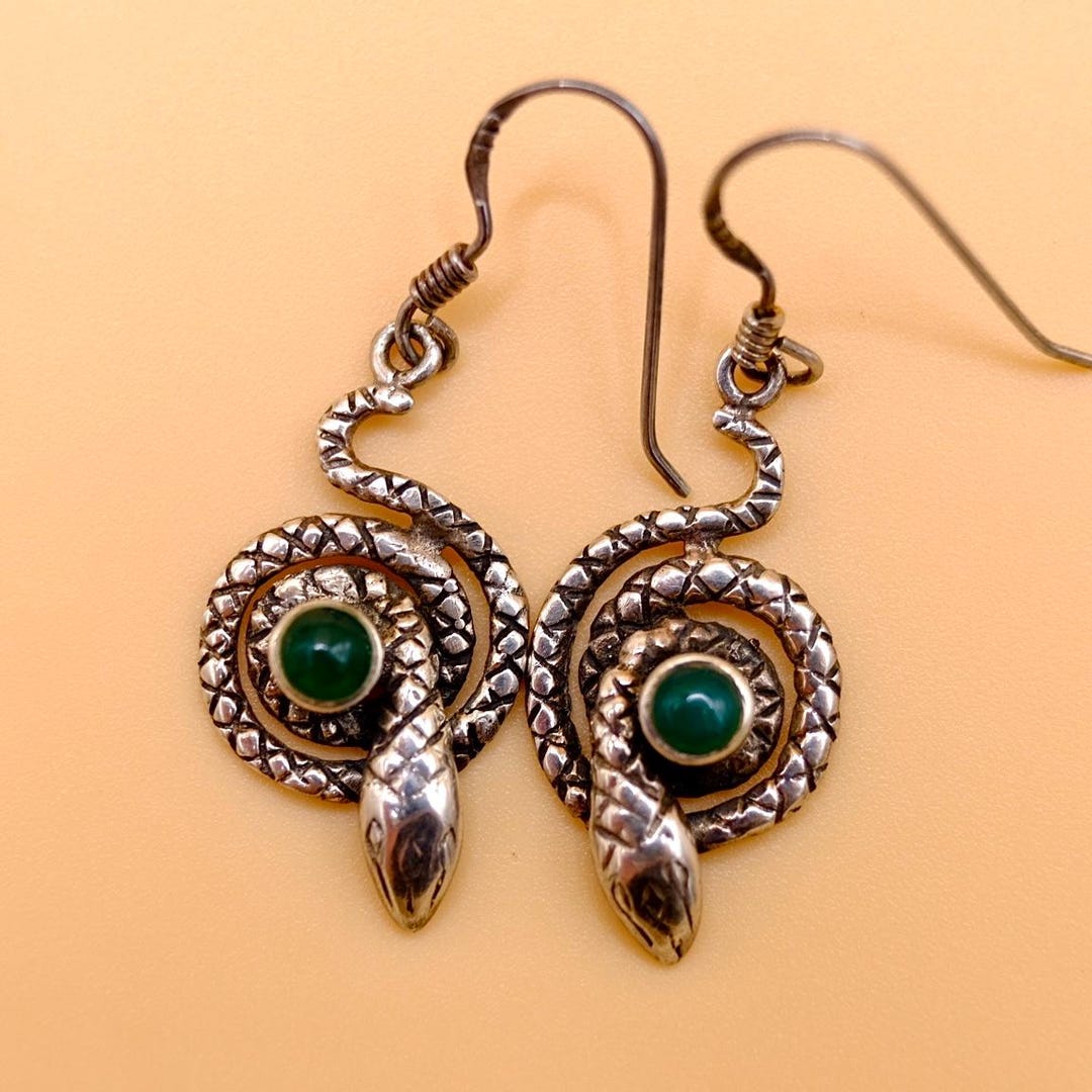A Very Cool Pair of Coiled Snake Earrings, Set in the Centre With What ...