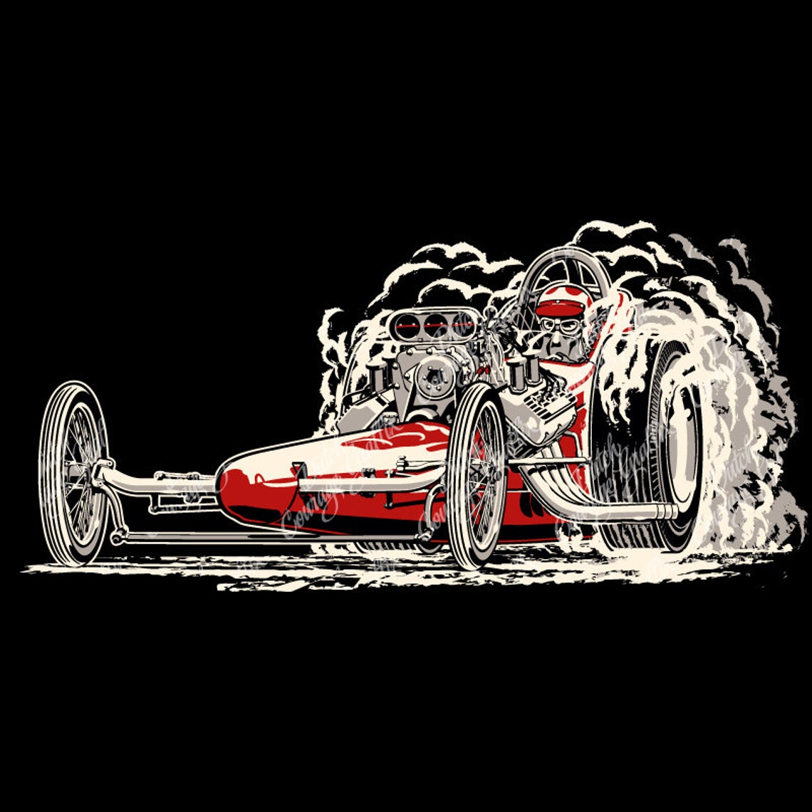 Vintage Slingshot Front Engine Dragster Burnout - Digital Vector File ...