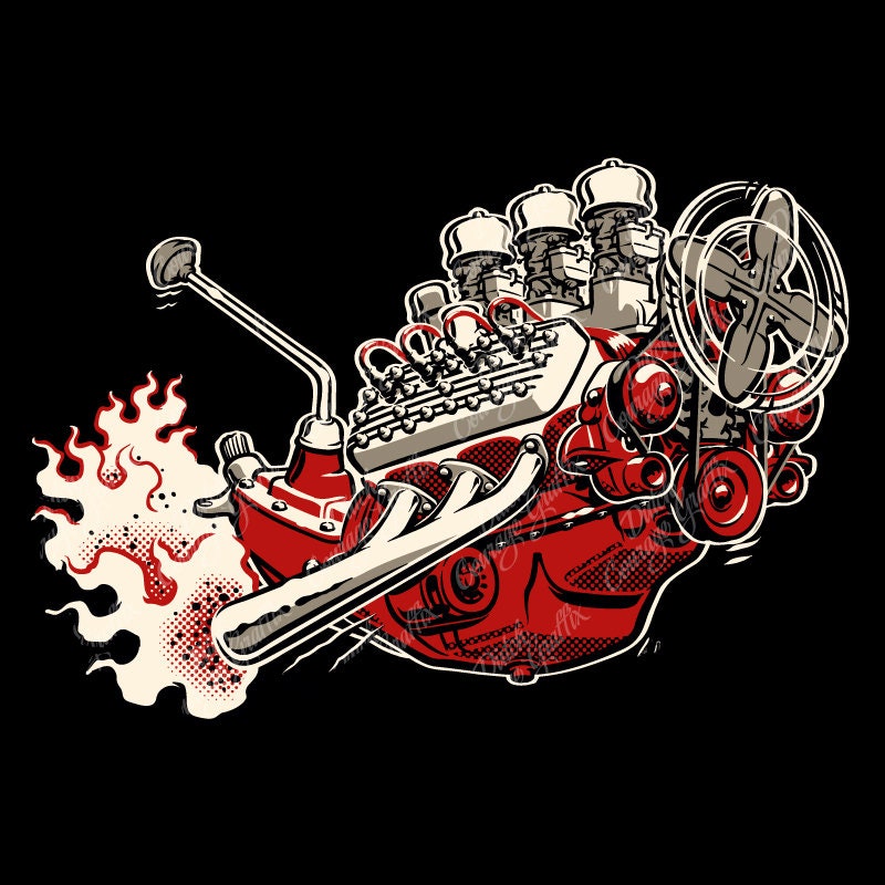 Flying Flattie Flathead V8 Cartoon - Digital Vector File - PMS Colors ...