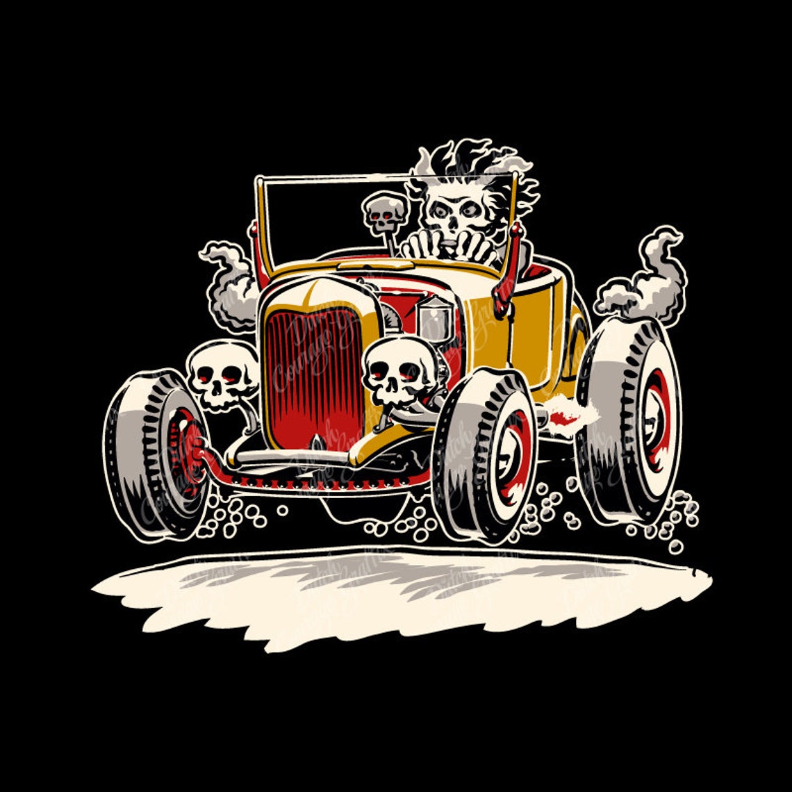 Hot Rod Roadster Zombie Cartoon Digital Vector File Pms Colors Etsy