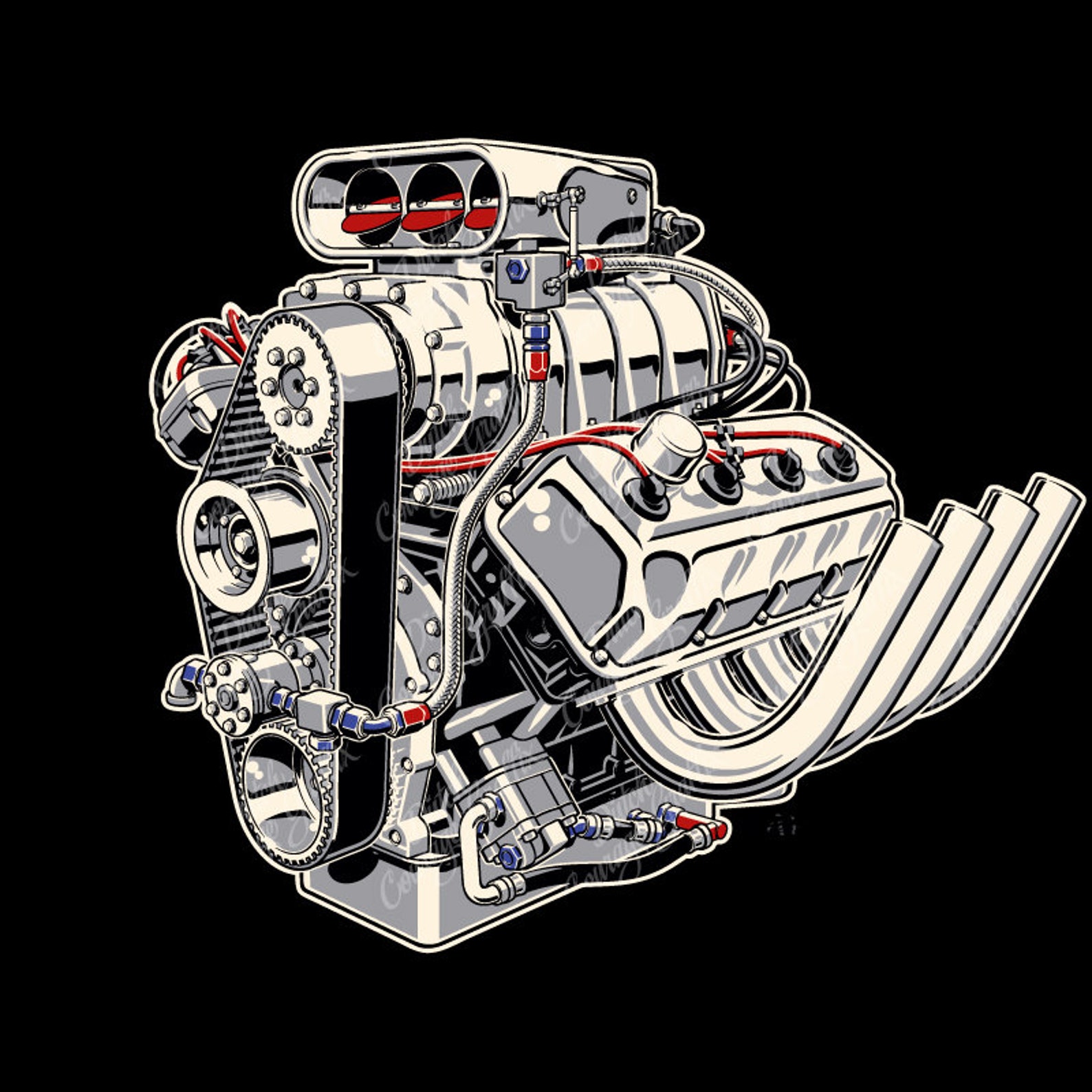 Blown Hemi Drag Racing Engine - Digital Vector File - PMS Colors - Etsy