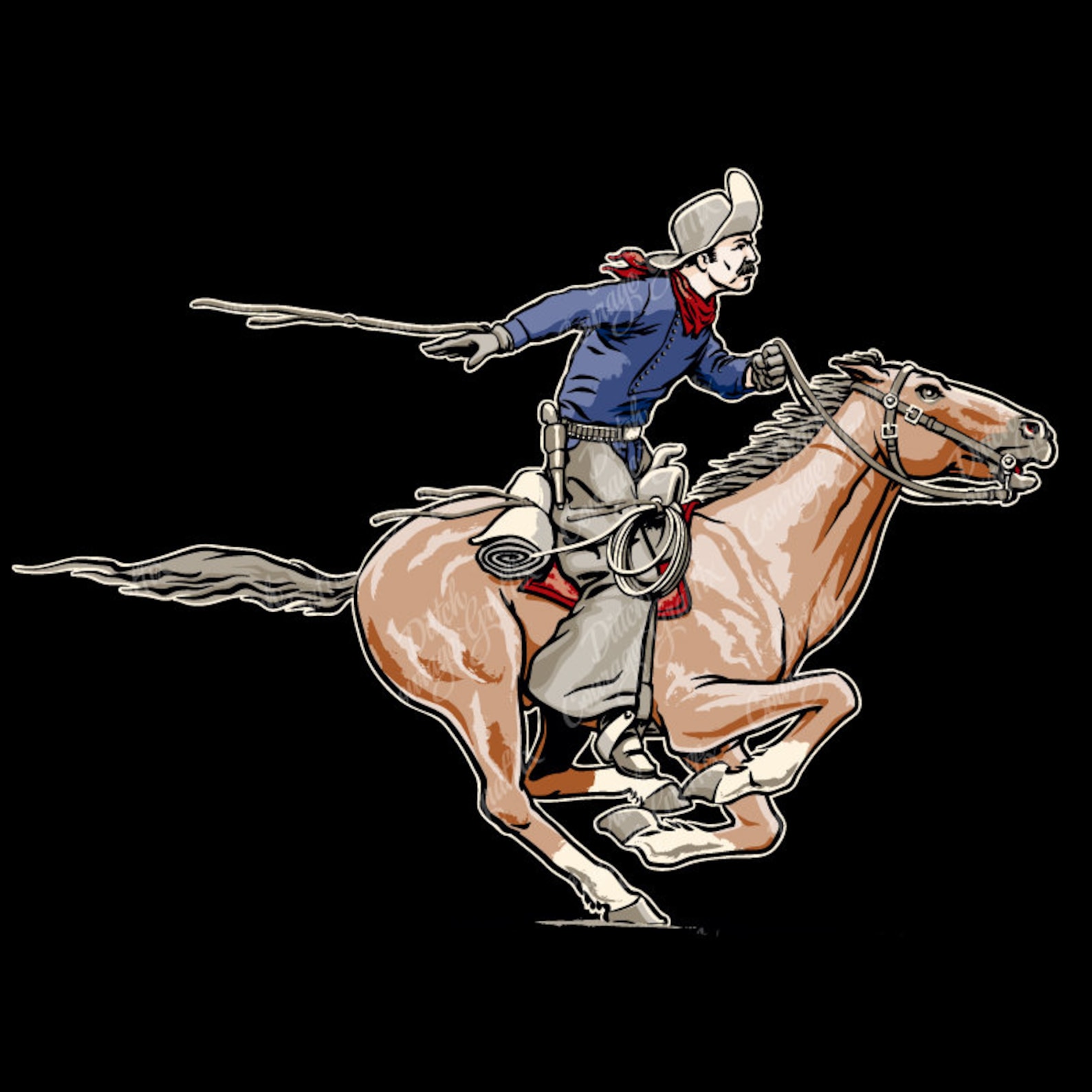 Vintage Western Cowboy Pony Express Horseback Rider - Digital Vector ...