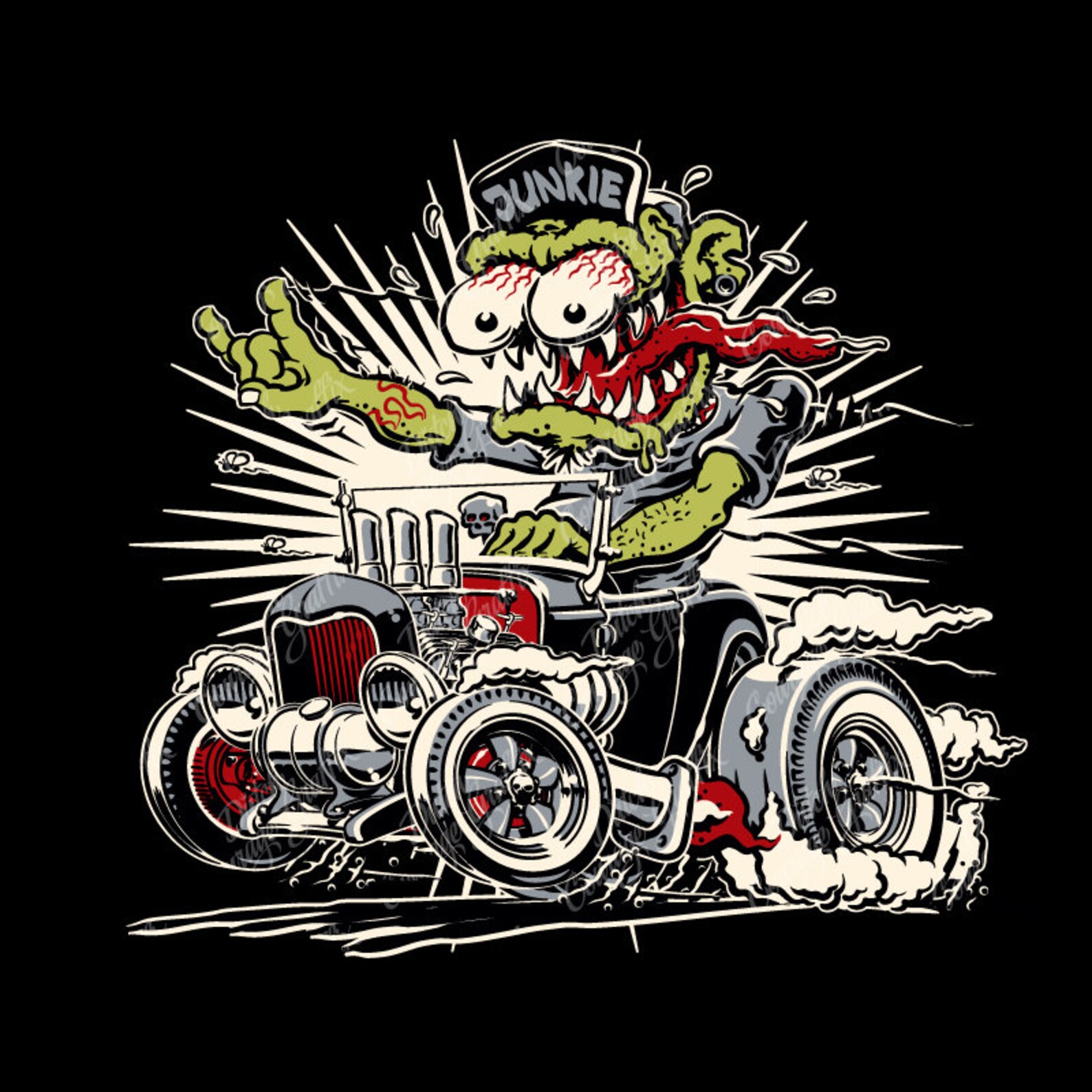 Hot Rod Roadster With Weirdo Monster - Digital Vector File - PMS Colors ...