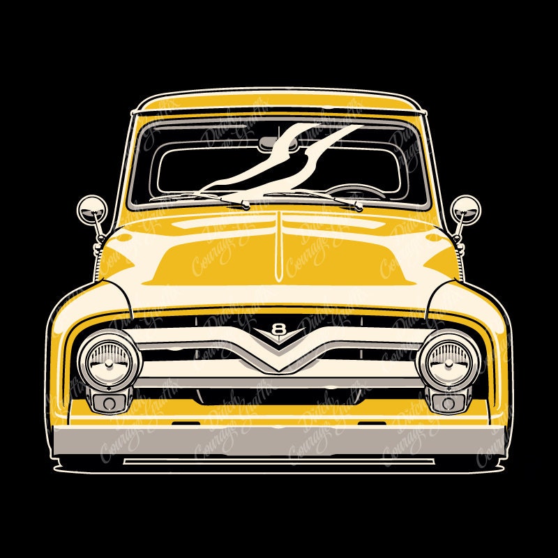 1955 F100 Pick up Truck Frontal View - Digital Vector File - PMS Colors ...