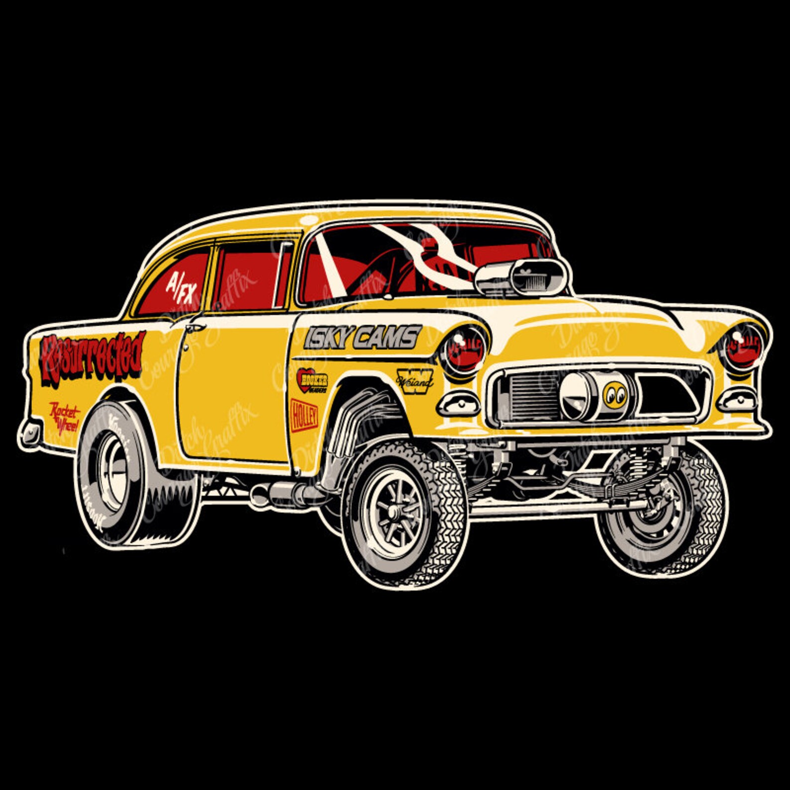 1955 Bowtie Altered Wheelbase Drag Racing Coupe - Digital Vector File ...